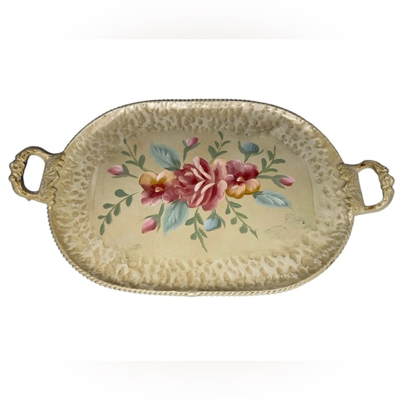 Art | Vintage Tole Painted Tray Wrought Iron Handles Claw Feet Hand ...